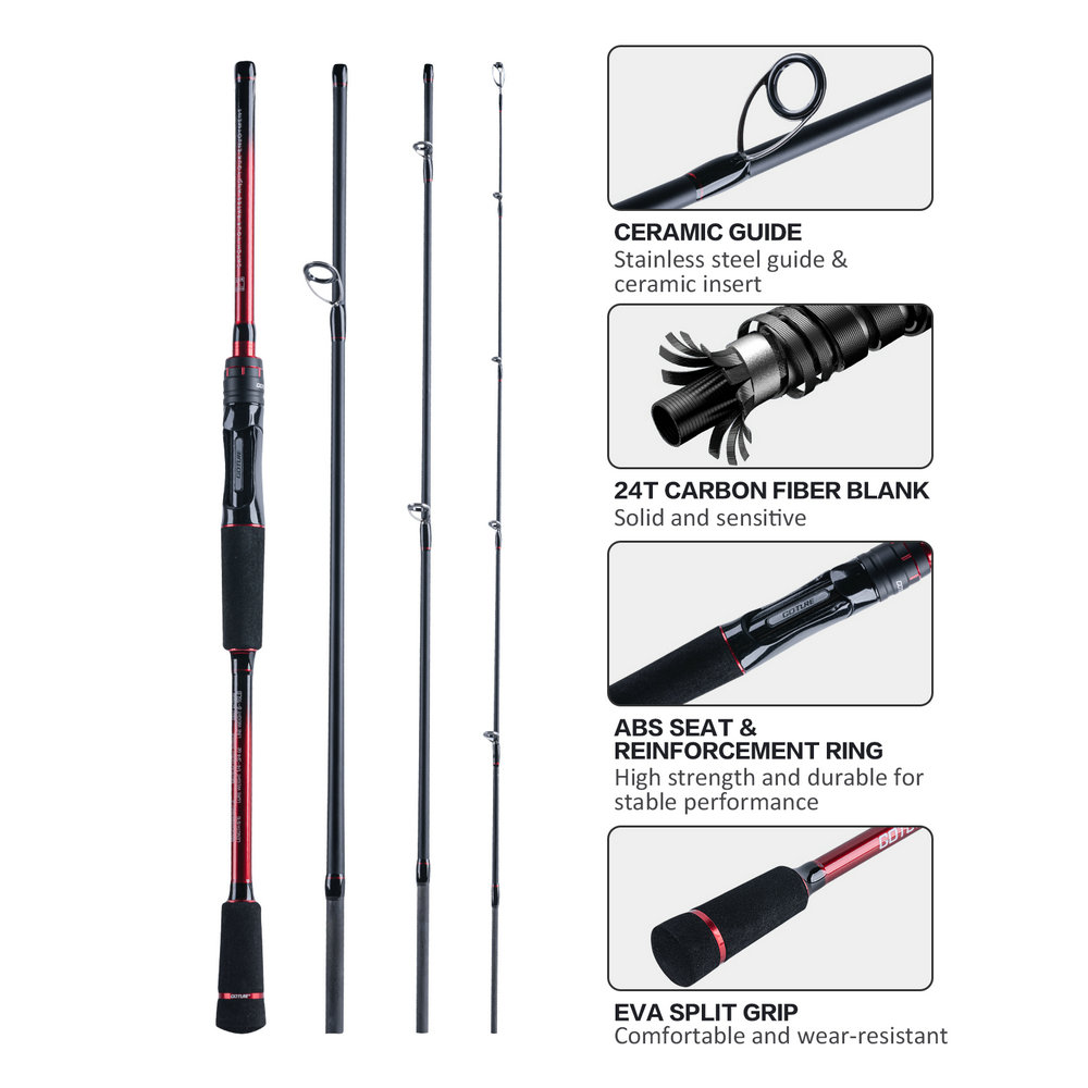 GOTURE MAGICIAN 4 Sections 24T Carbon Fishing Rod Spinning Baitcasting ...