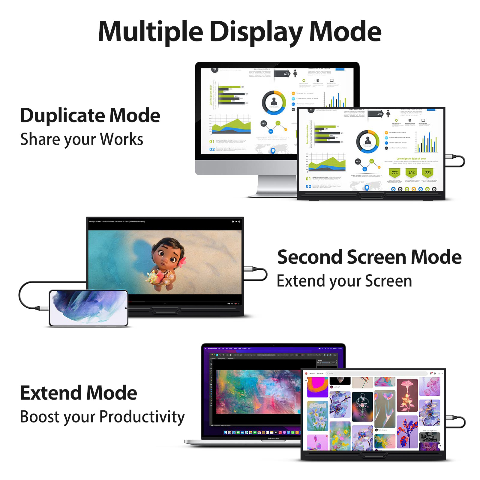 BYONE 14 Inch Portable Monitor/Gaming Monitor for Switch XBOX PS4 Phone ...