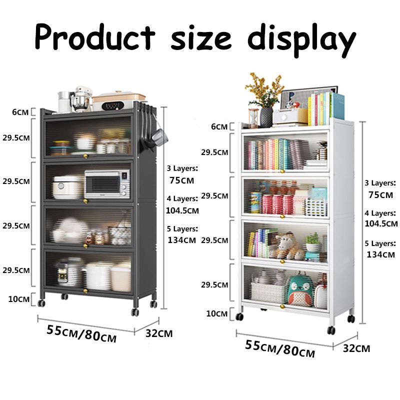 LOWEST PRICE 3/4/5 Layers Kitchen Rack Dustproof Storage Cabinet Carbon ...