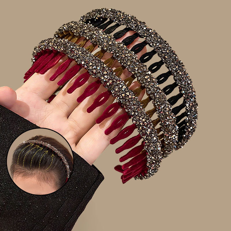 Luxury Flocking Full Diamond Shiny Headband Press Hair Clip Adult ...