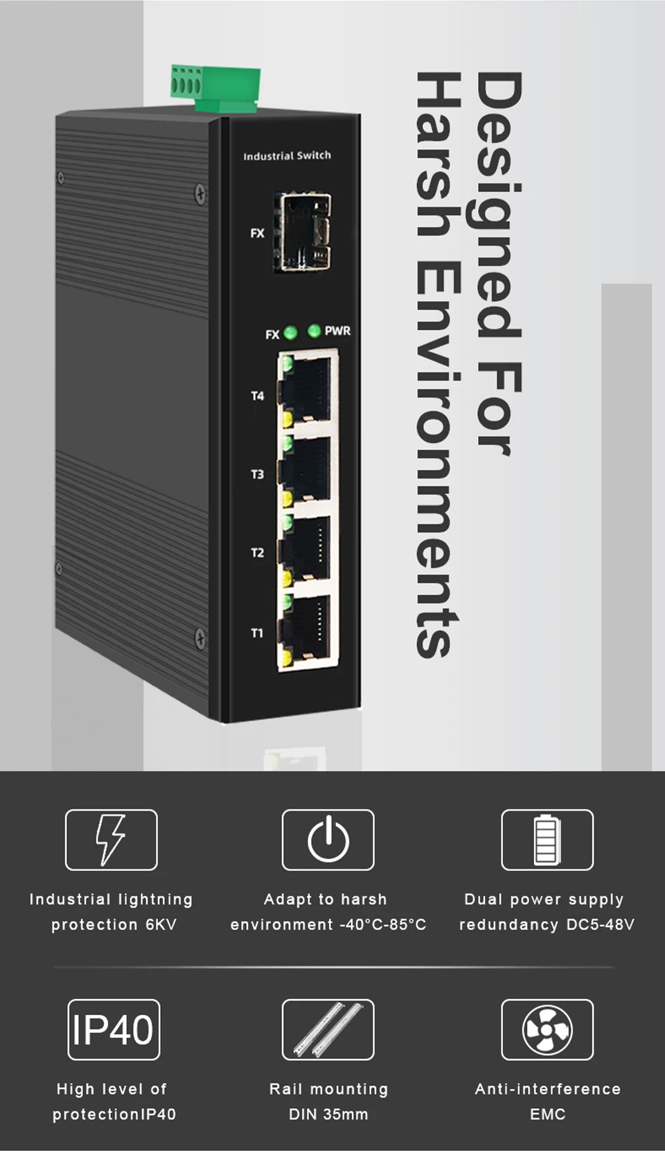 ONTi Ruggedized switch Industrial 2 gigabit SFP +4 Port gigabit RJ45 ...