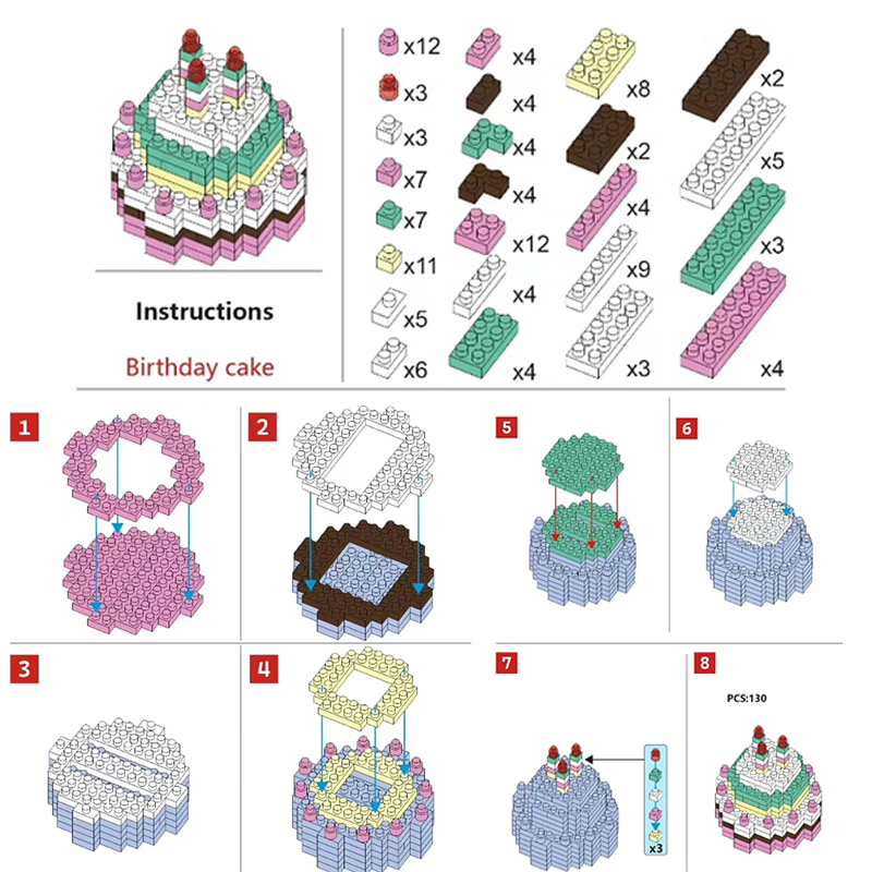 Building Block Birthday Cake Cute DIY Blocks Early Education Toys Small ...