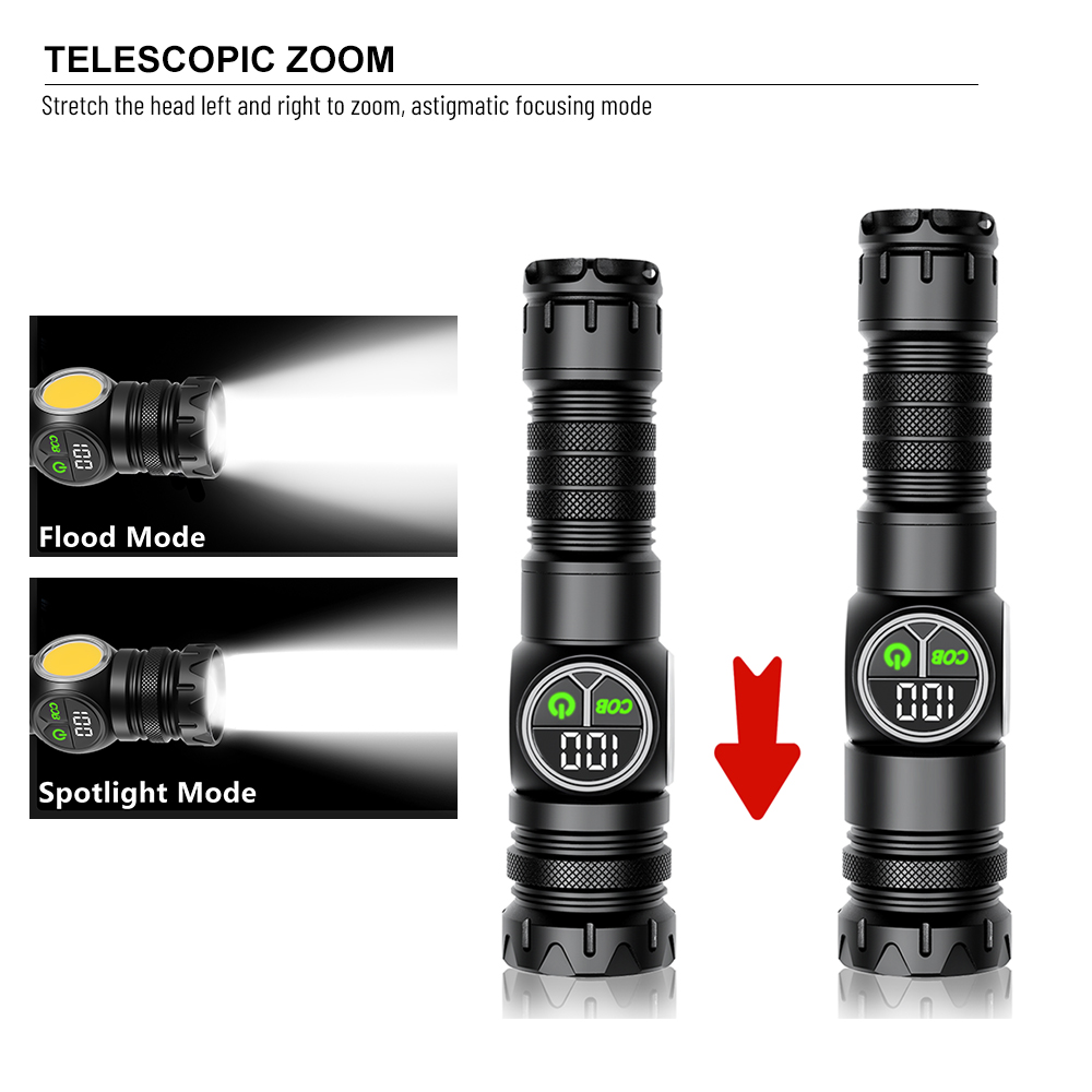 Asafee 2305 Outdoor Flashlight Telescopic Zoom 10W COB+LED 800 lumens ...