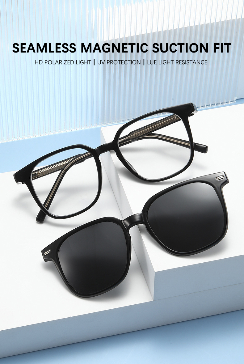 Polarized Clip On Sunglasses For Women Men 2 in 1 Elastic Frame TR90 Square Blue Light Blocking ...