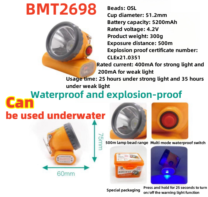 Aquosport KL5M/KL8M Miner's Lamp Wisdom Flashlight Rechargeable Lithium ...
