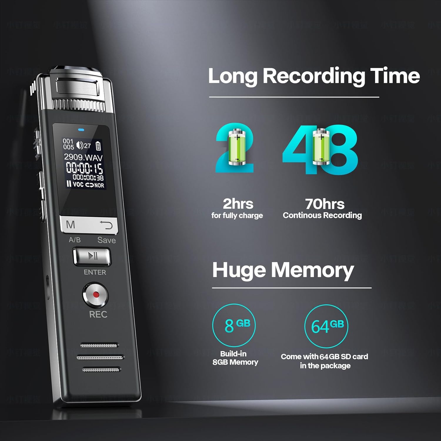 Voice Activated Recorder Digital voice Recorder with Playback Portable Audio Recording Device ...