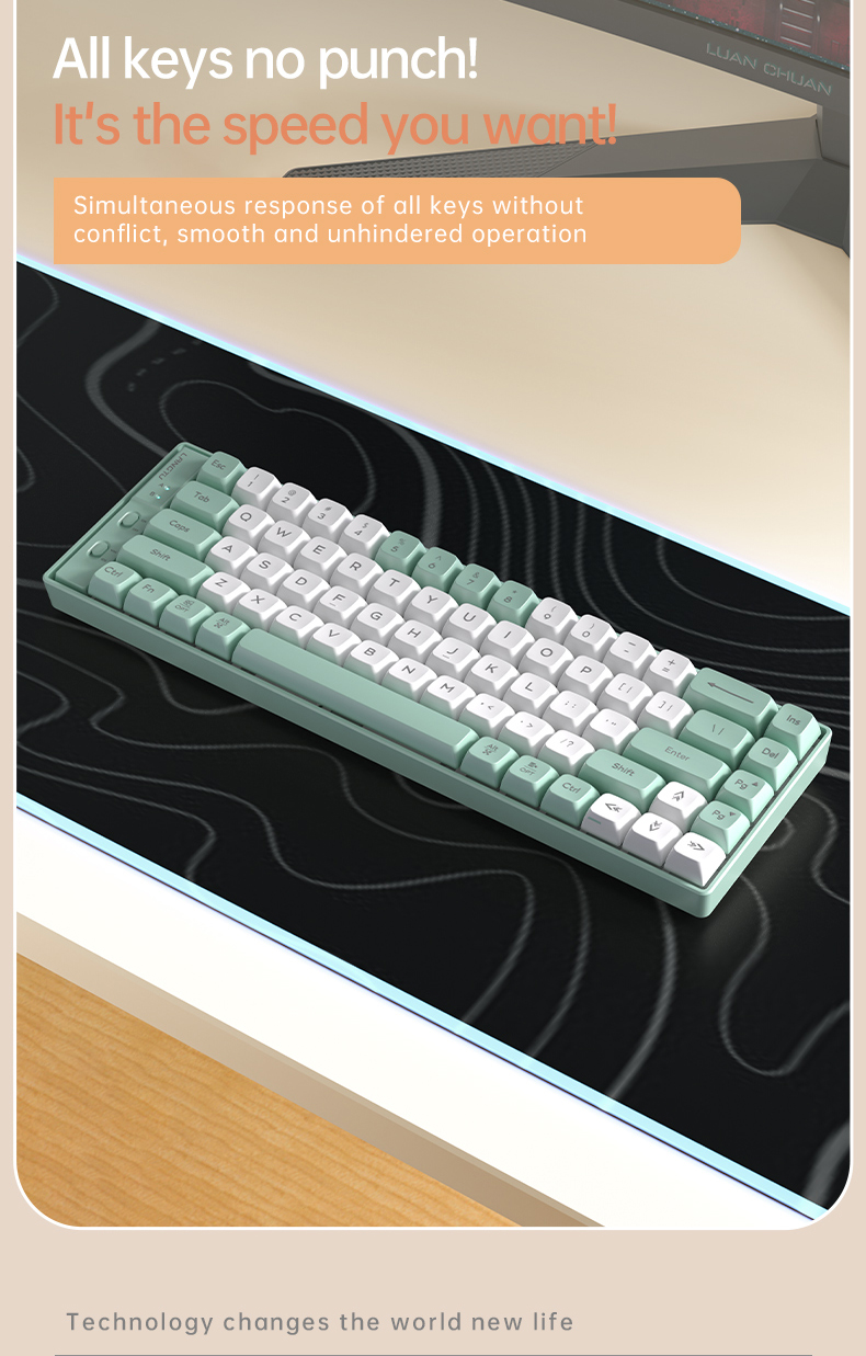 Langtu LT-S69 Gaming Mechanical Keyboard 69Keys TYPE-C Wired hot swap ...