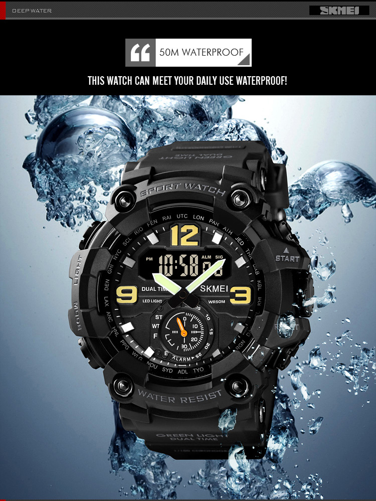 SKMEI Watch for Men Sports Shock Watch 3 Time Date Week Dual Display ...