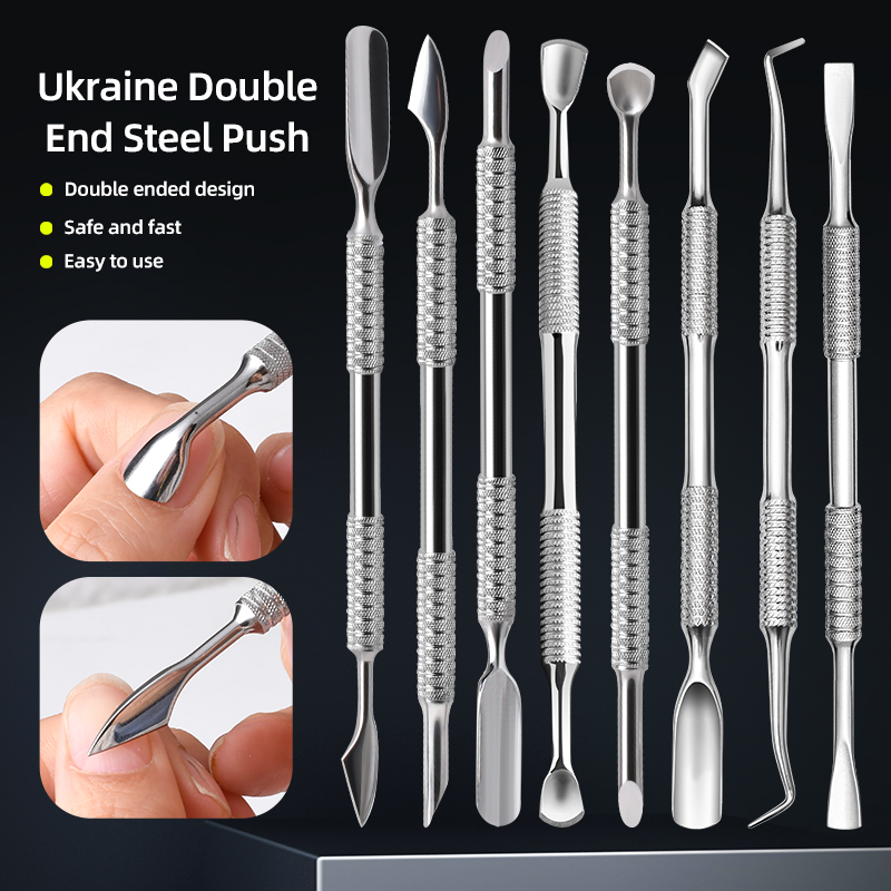 Russian Style Stainless Steel Manicure Steel Push Double Horseshoe Push ...