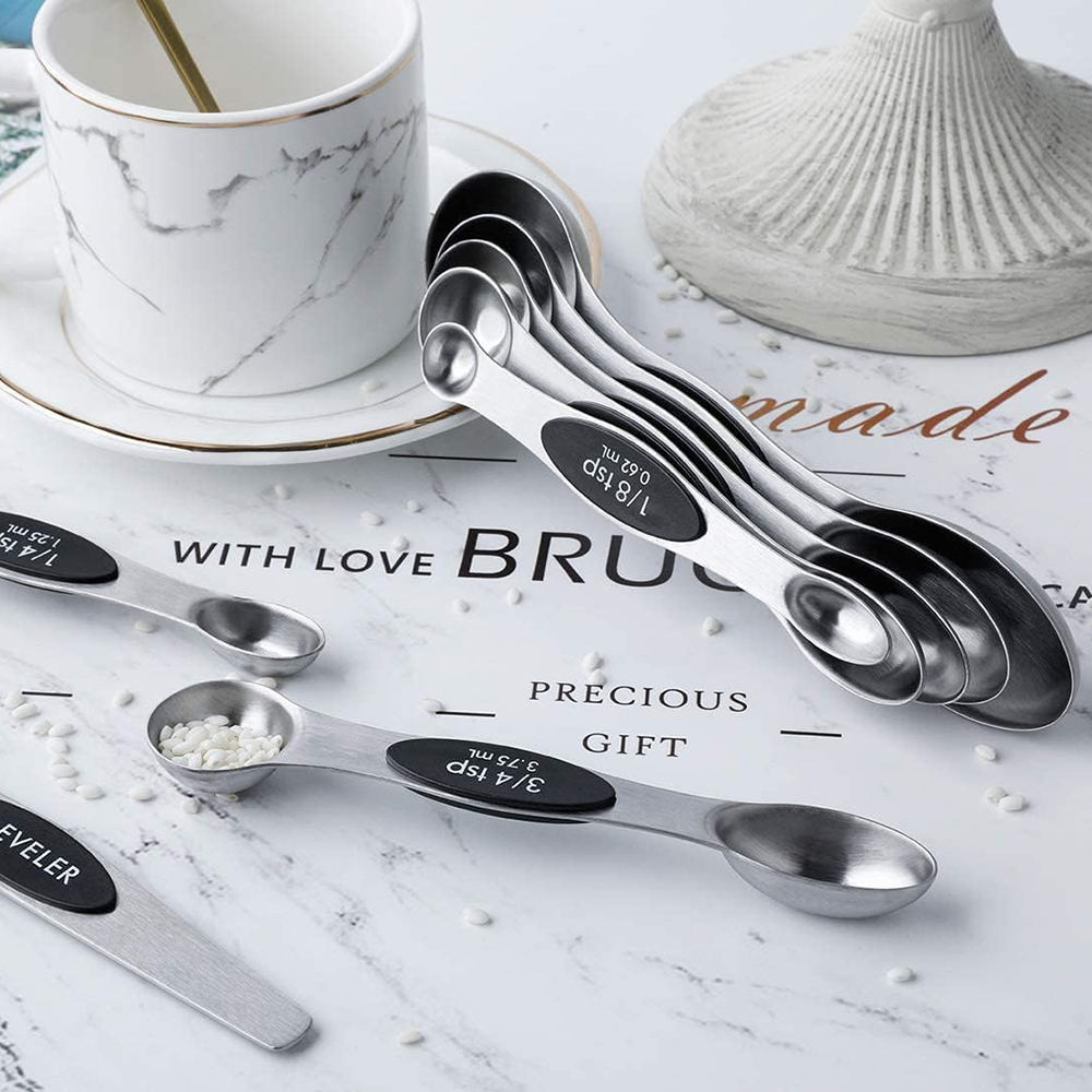 Magnetic Measuring Spoon 8-Piece Set Stainless Steel Stackable Double ...