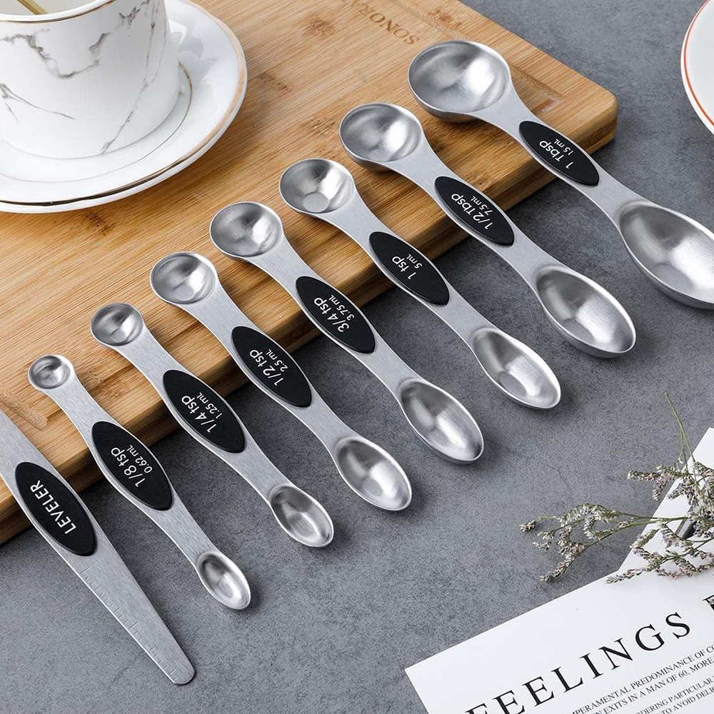 Magnetic Measuring Spoon 8-Piece Set Stainless Steel Stackable Double ...