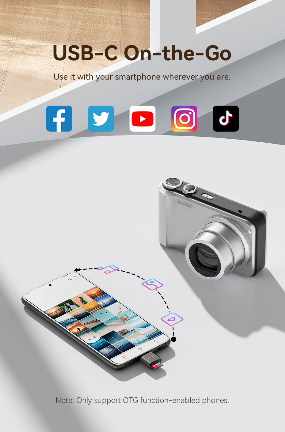 Vention Card Reader USB 2.0 Type C 512G Zinc Alloy TF Single Card Reading With Keychain Easy ...