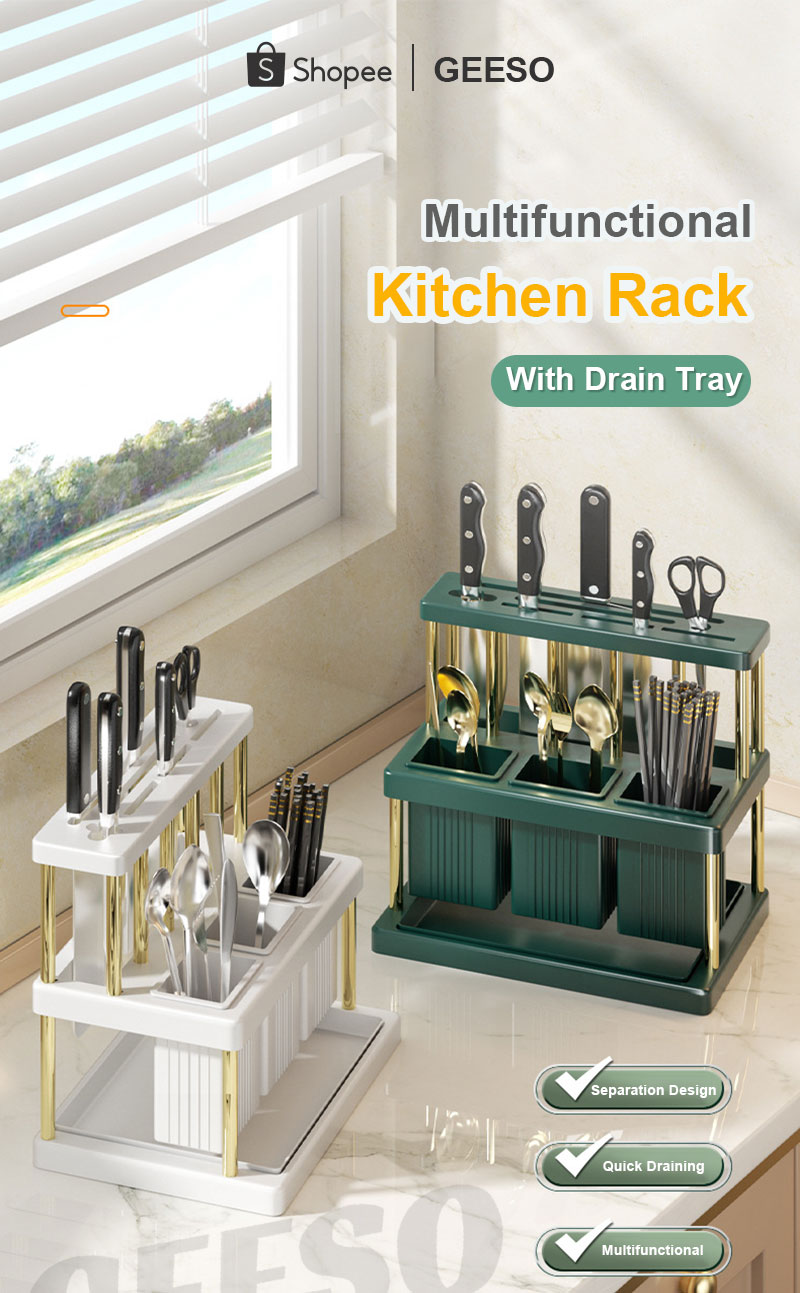 GEESO Kitchen Rack Cutlery Chopstick Drainer Holder Cutlery Fork Spoon ...