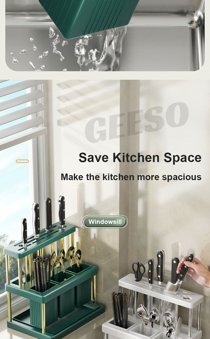 GEESO Kitchen Rack Cutlery Chopstick Drainer Holder Cutlery Fork Spoon ...
