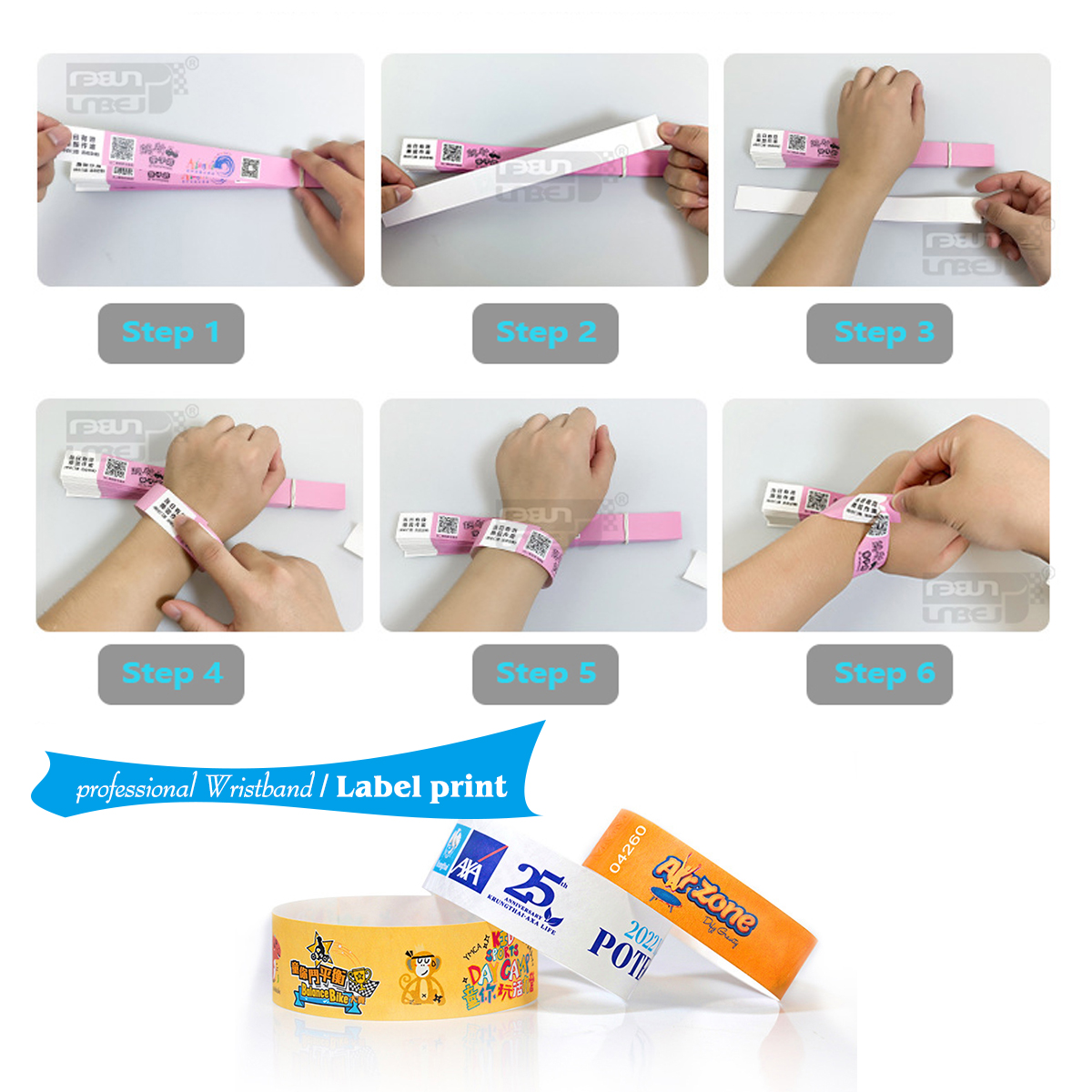 100pcs events wristband sticker waterproof hand wrist tag disposable ...