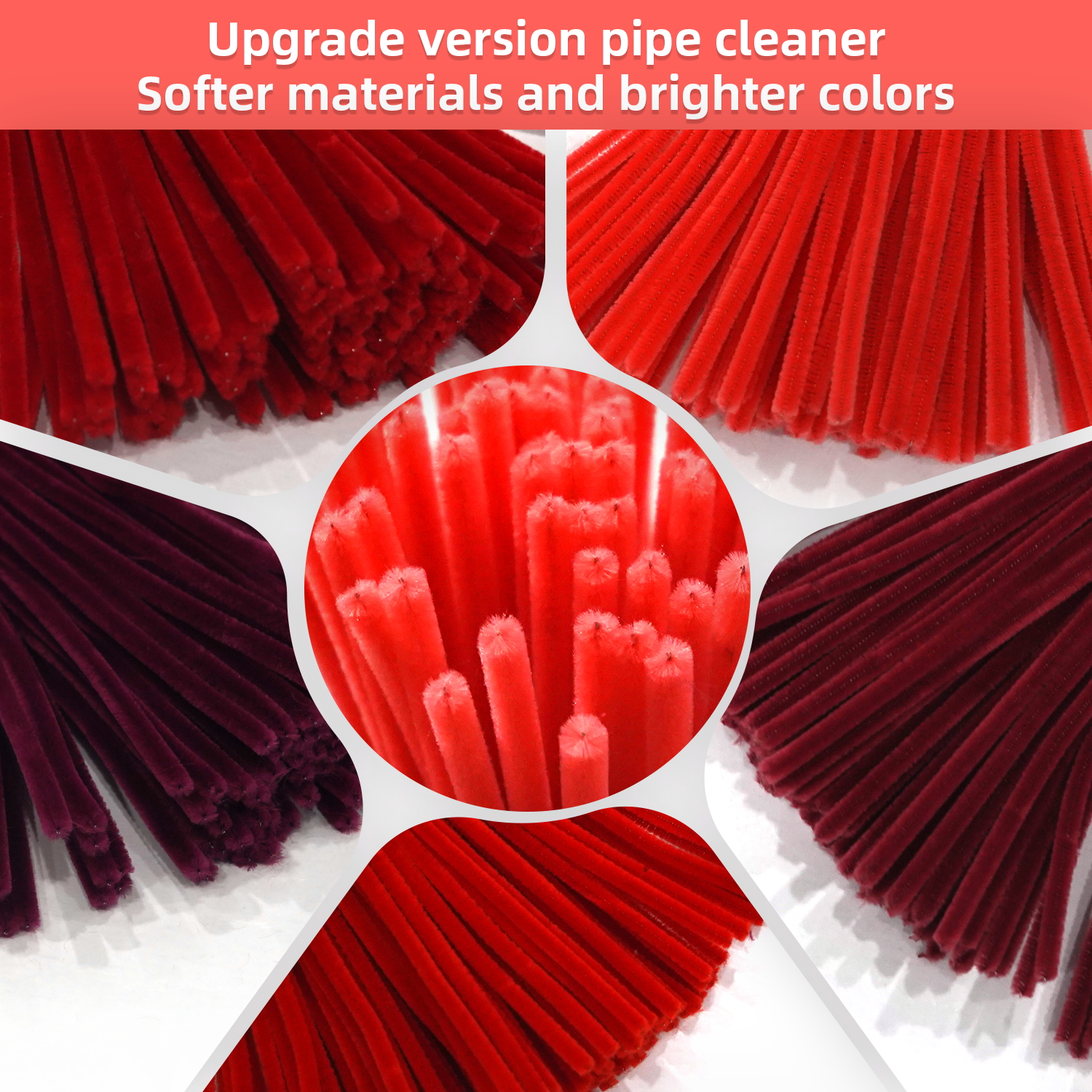200pcs Red serie Pipe Cleaners Craft Chenille Stem, Big Red,Vivid Red,Rose Red,Wine Red,Jujube ...