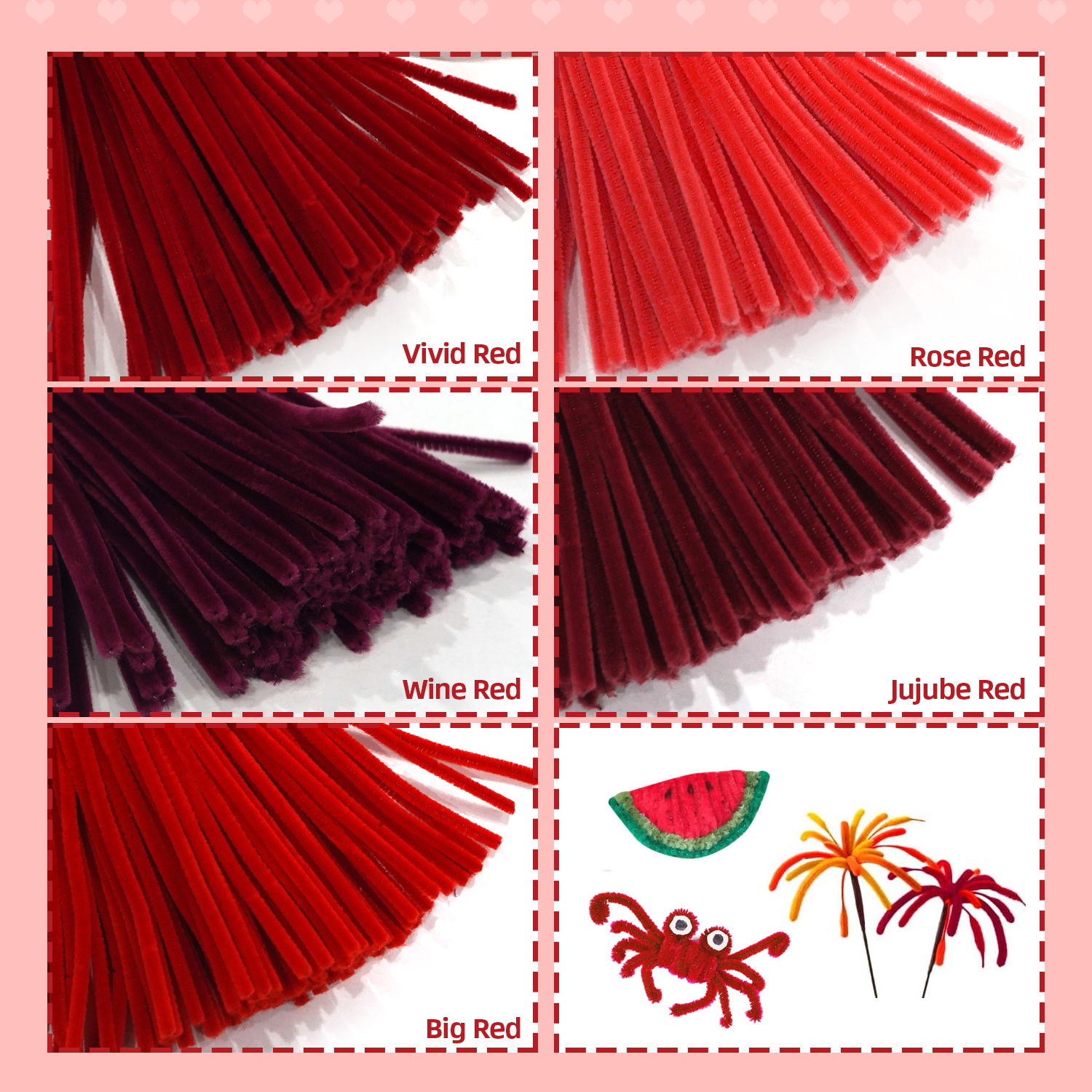 200pcs Red serie Pipe Cleaners Craft Chenille Stem, Big Red,Vivid Red ...