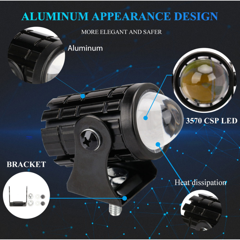A Pair Mini Motorcycle Driving Light LED Waterproof White Yellow Double ...