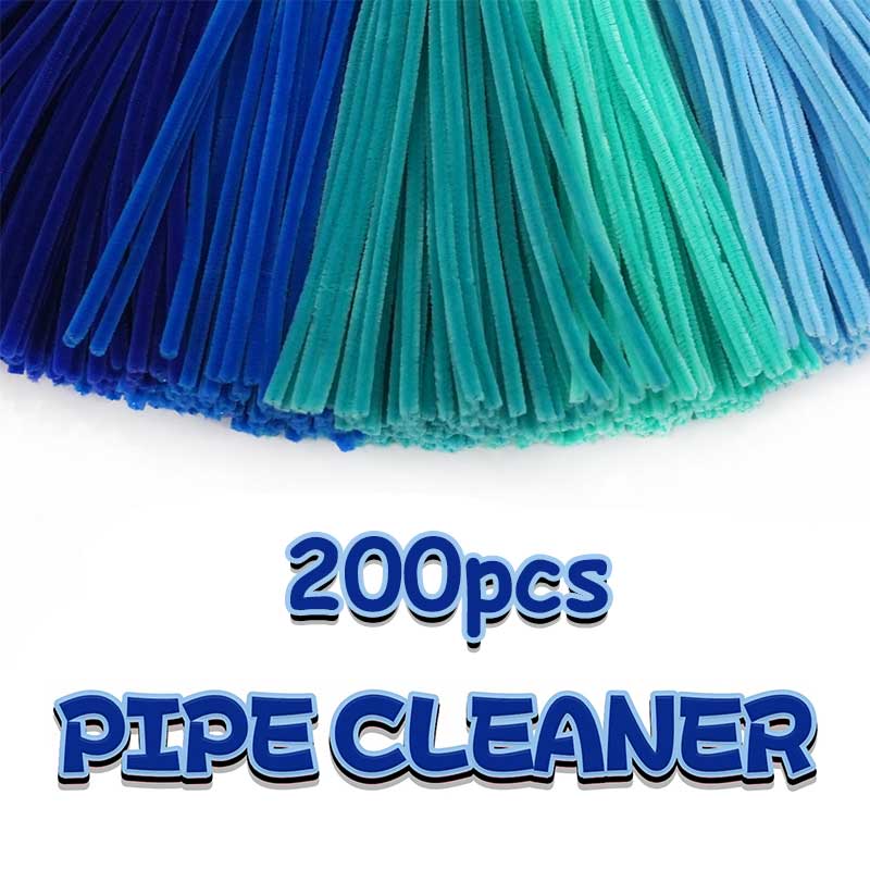 200pcs blue Serie Pipe Cleaners Craft Chenille Stem,Bean green Light ...