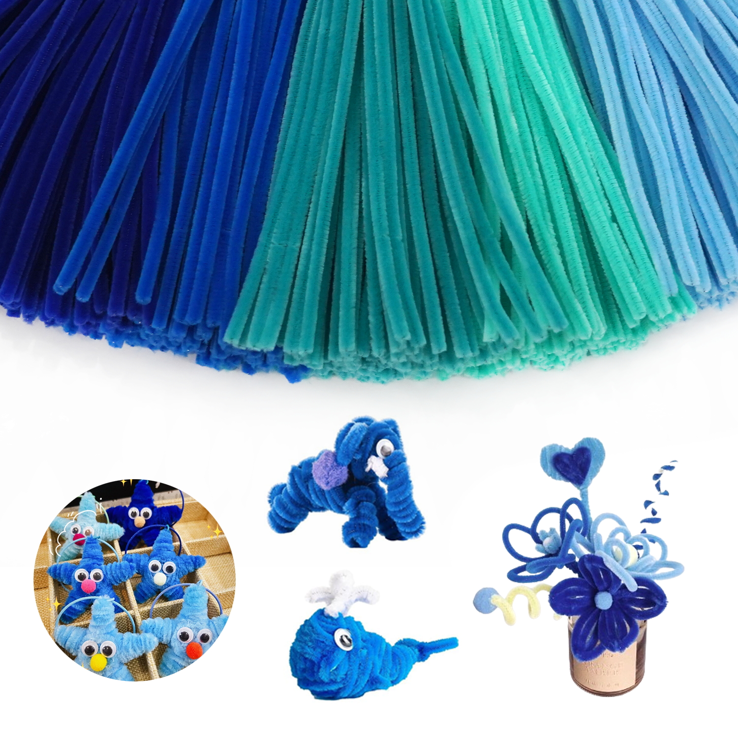 200pcs blue Serie Pipe Cleaners Craft Chenille Stem,Bean green Light ...