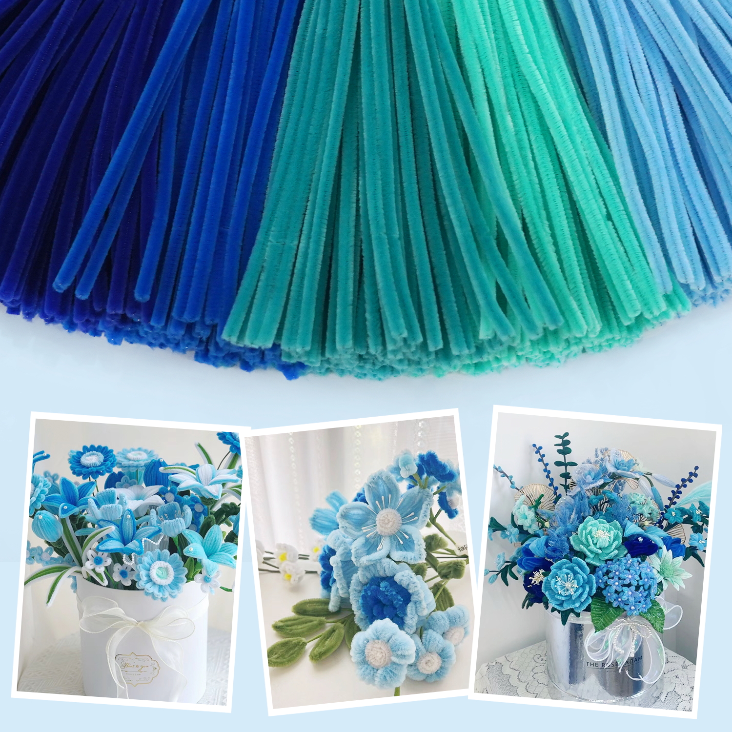 200pcs blue Serie Pipe Cleaners Craft Chenille Stem,Bean green Light ...