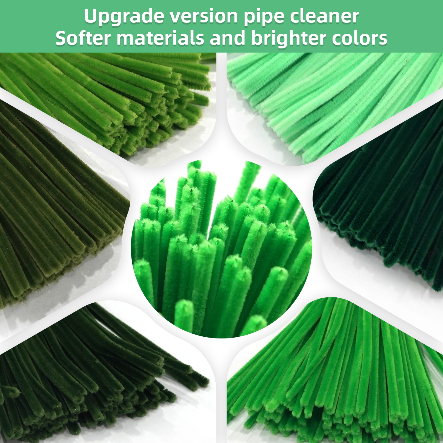 200Pcs Green Serie Pipe Cleaners Craft Chenille Stem, Light Army Green ...