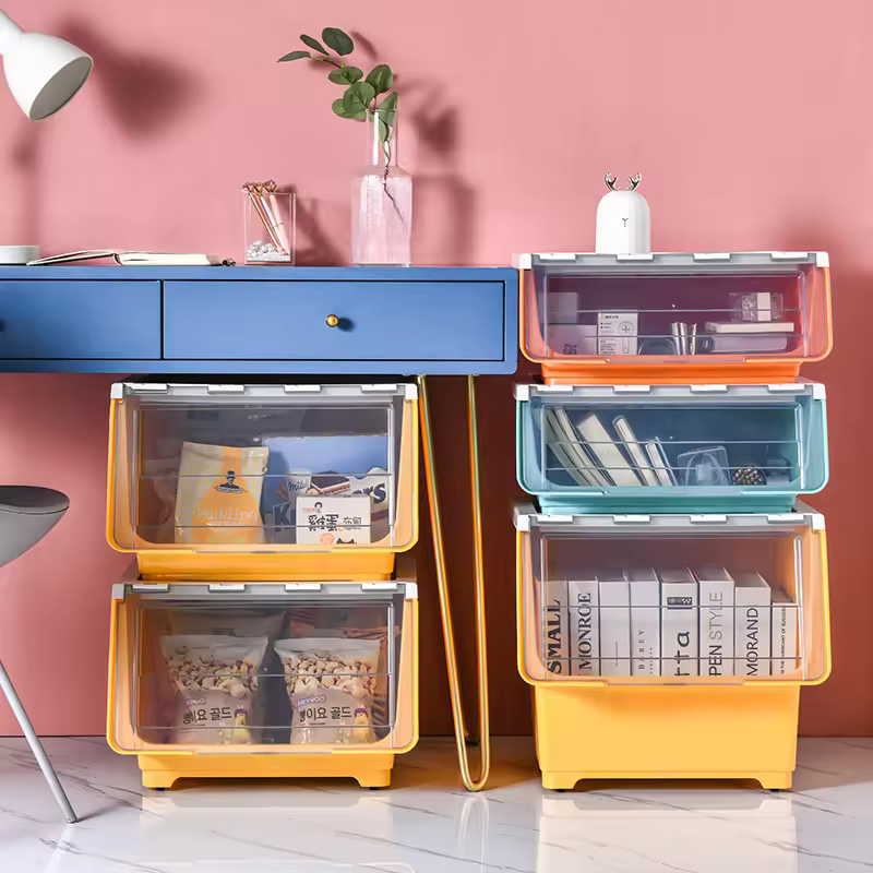 Stackable Storage Box Organizer Multifunction Flip Top Storage Box ...