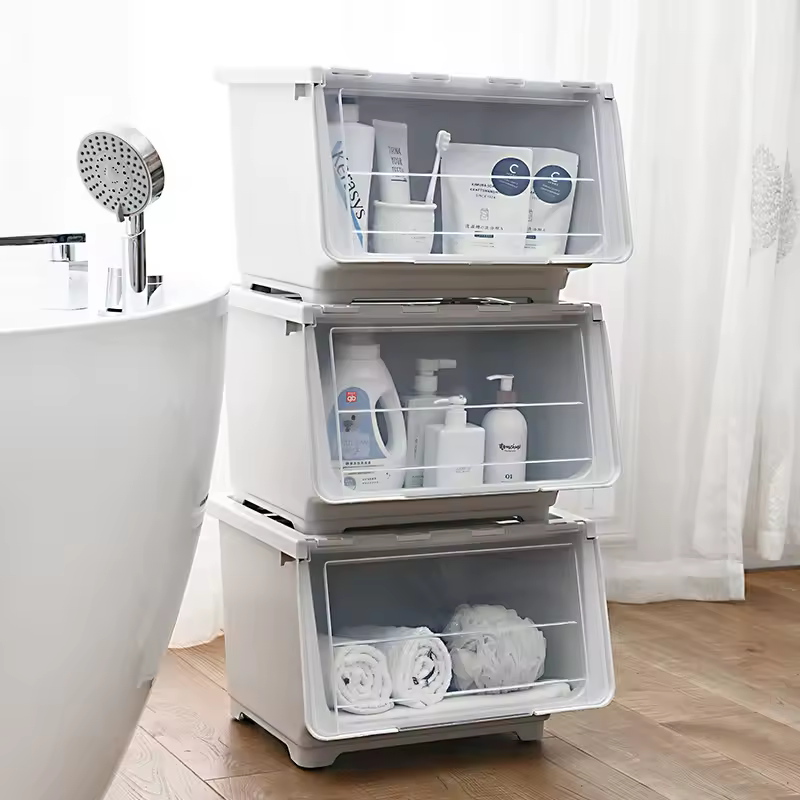 Stackable Storage Box Organizer Multifunction Flip Top Storage Box ...