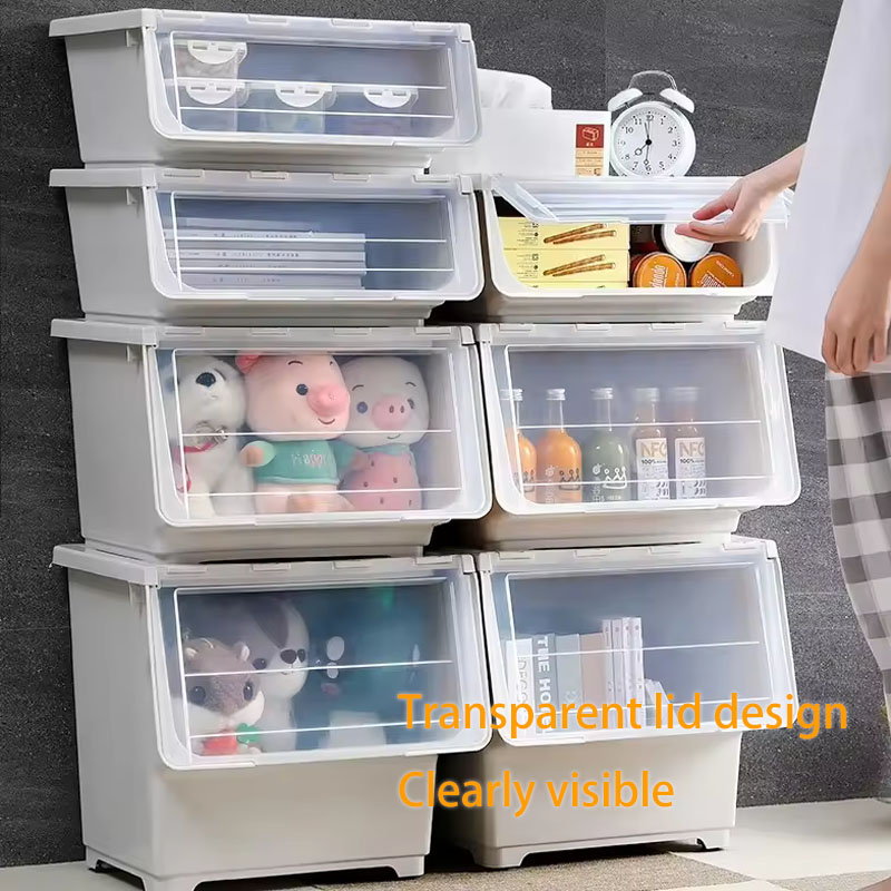 Stackable Storage Box Organizer Multifunction Flip Top Storage Box ...