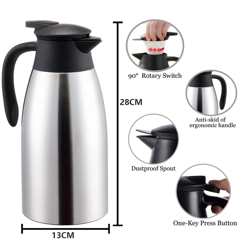 304 Stainless Steel 2L Stainless Steel Vacuum Flask Hot Water Coffee ...