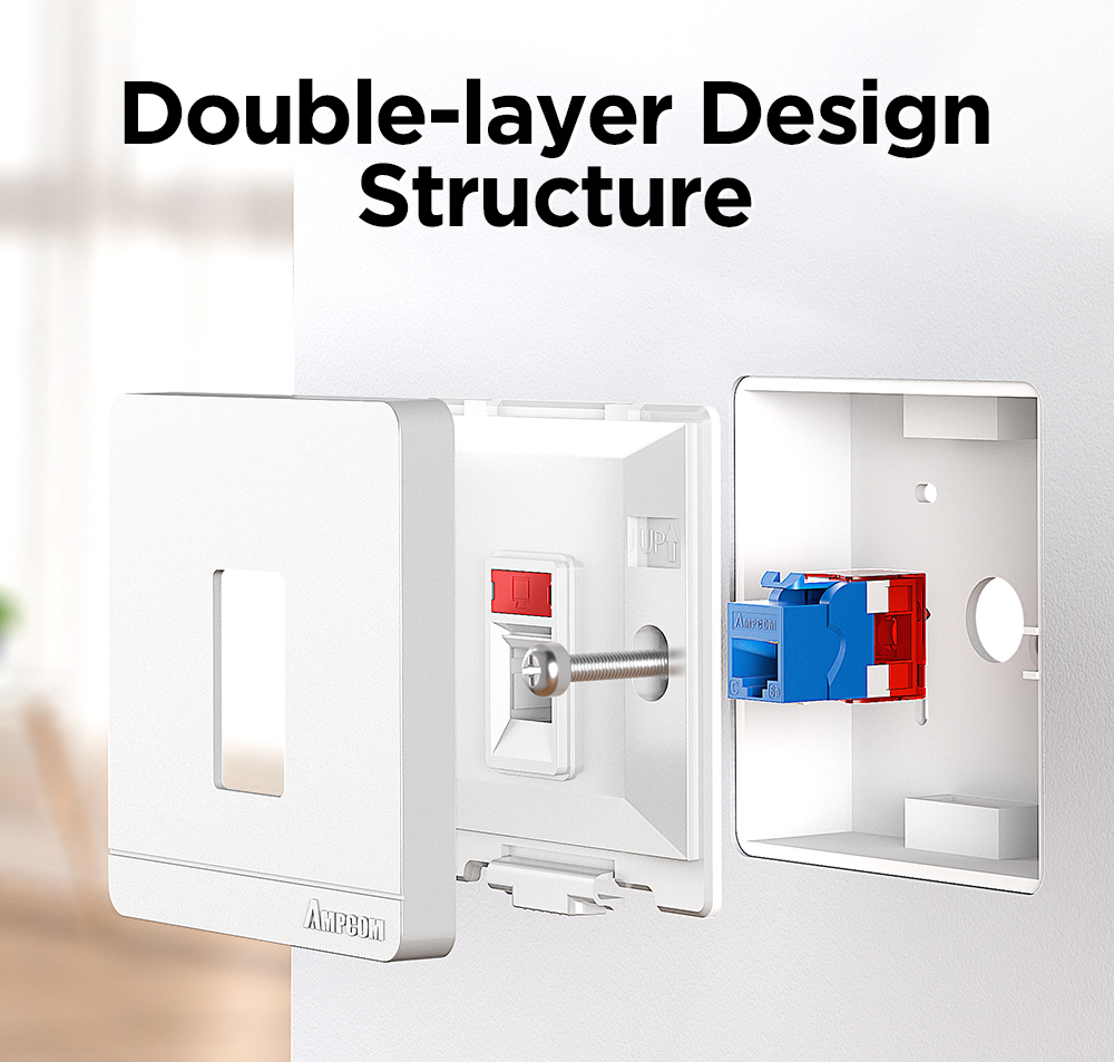 AMPCOM RJ11 RJ45 Faceplate Wall Socket Wallplate Face plate 1-Port 2 ...