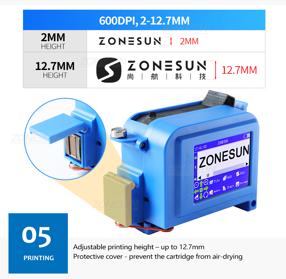 ZONESUN ZS-DC1 Handheld Inkjet Printer Portable Date Coding Machine 12.7mm QR Code Barcode Batch ...