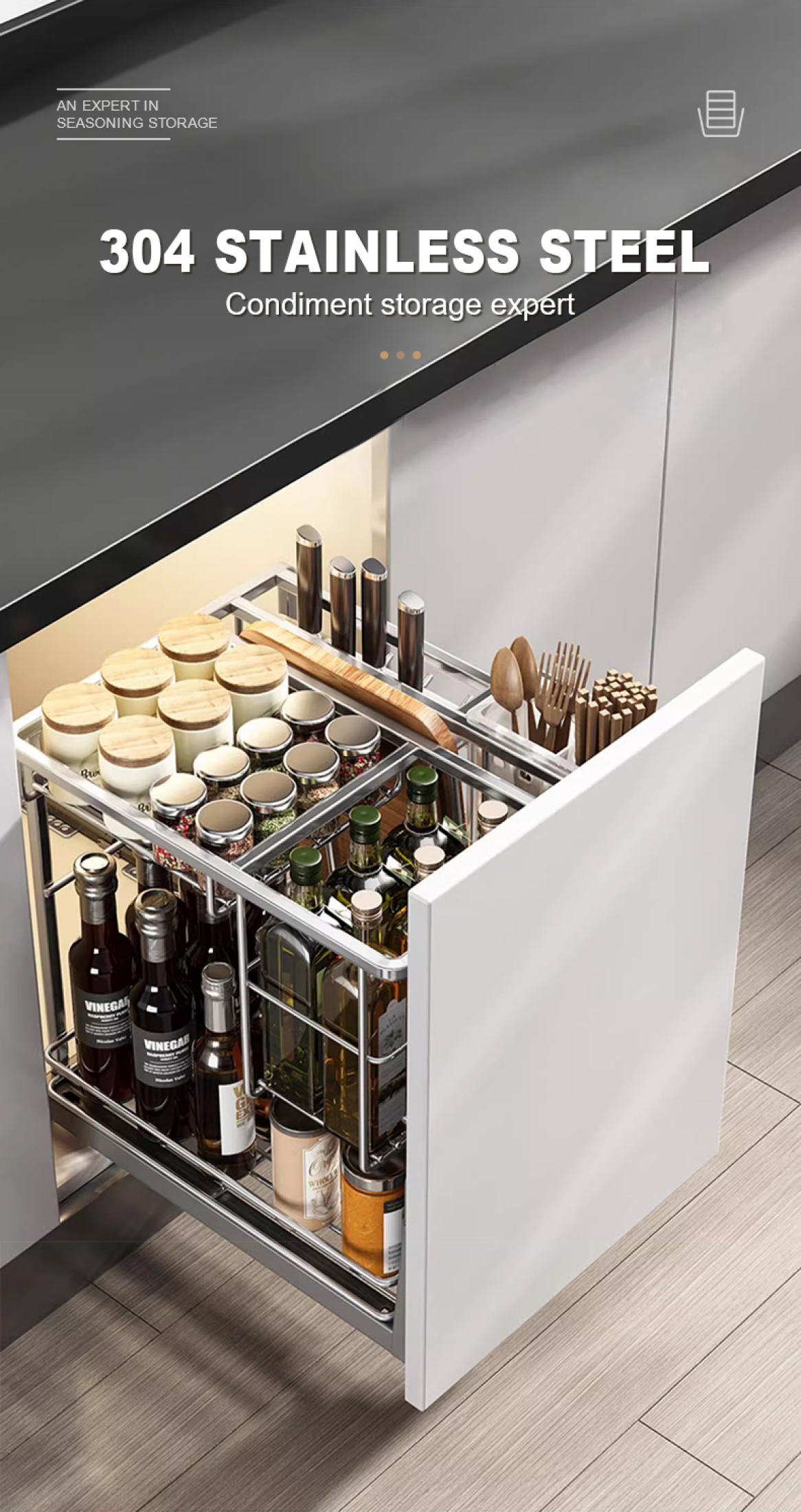 GAA Stainless Pull Out Kitchen Cabinet Condiments Racks Organizer ...