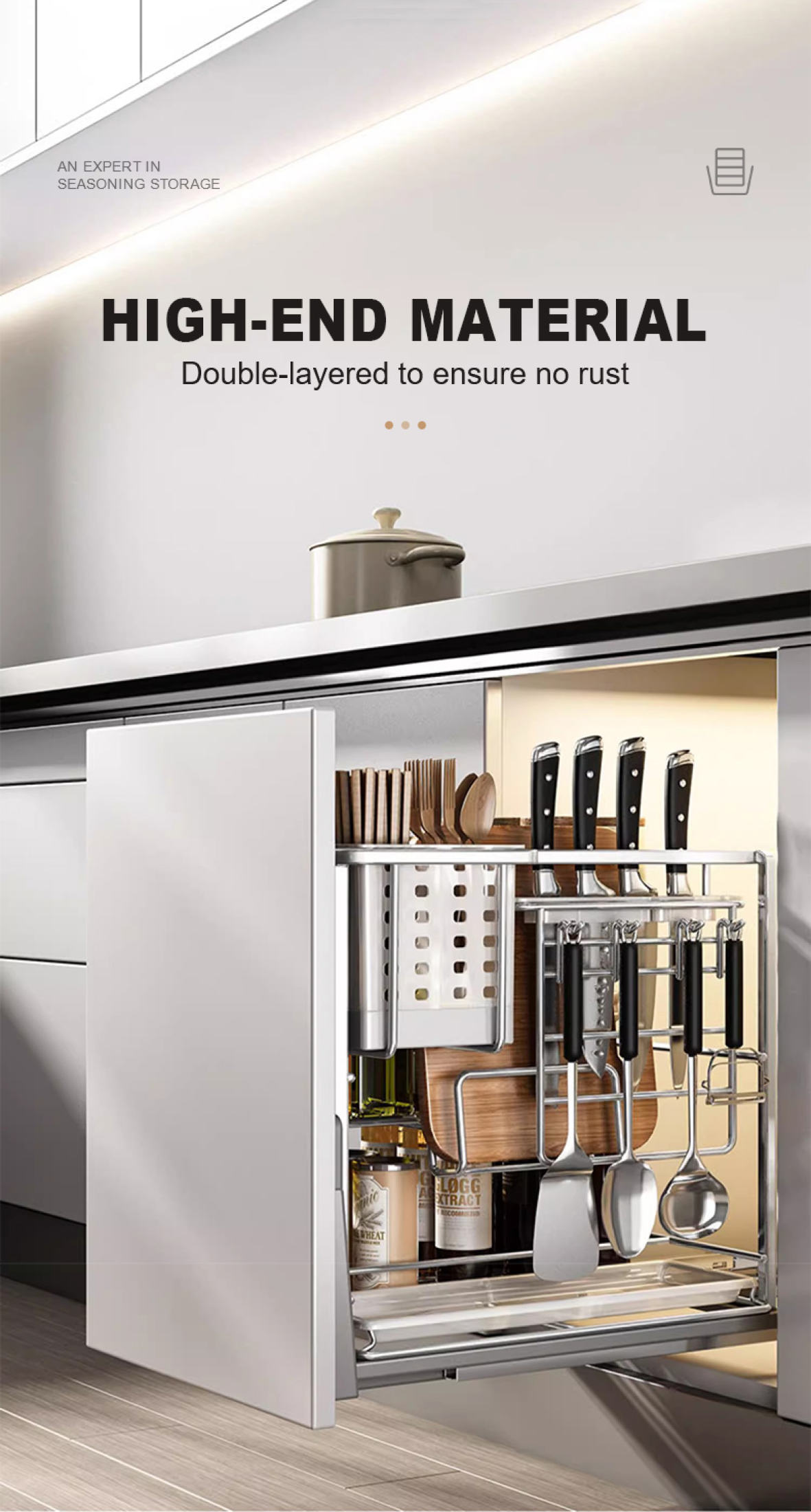 GAA Stainless Pull Out Kitchen Cabinet Condiments Racks Organizer ...