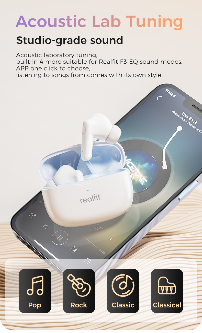 Realfit F3 Bluetooth Headphones Noise Canceling Sports Headphones -38db ...