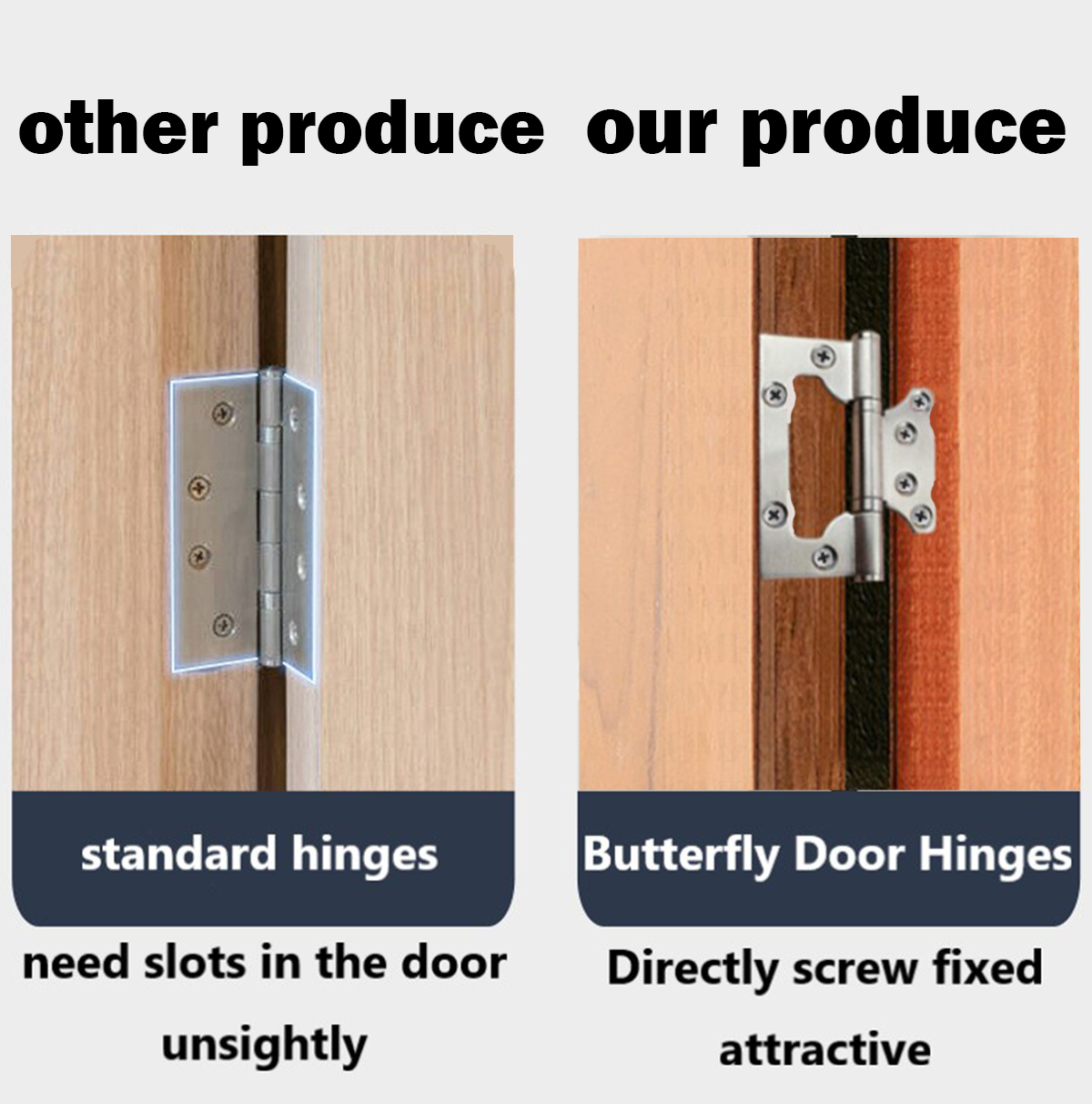 Butterfly Door Hinges 2 PCS SET 304SUS Stainless Steel Cabinet Door ...