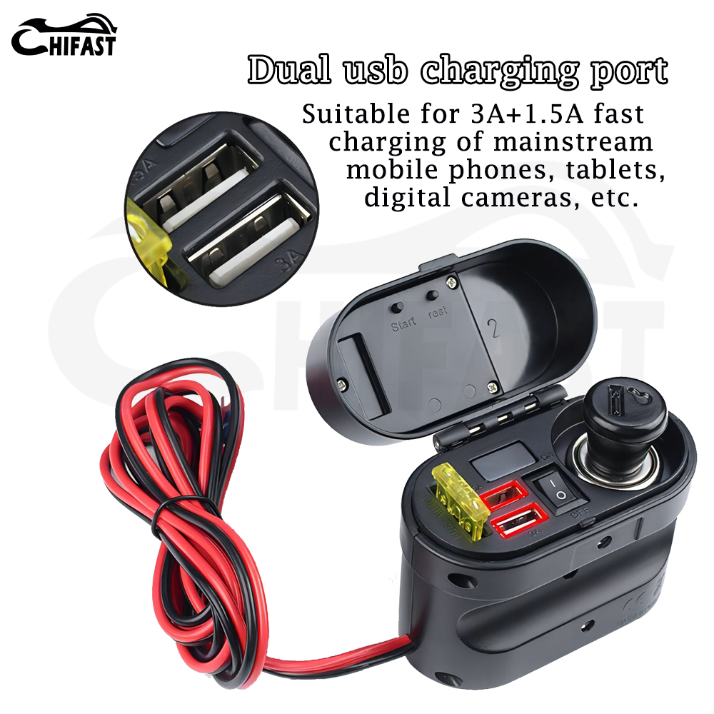 HIFAST Motorcycle Cigarette Lighter Motorcycle USB Charger With Dual ...