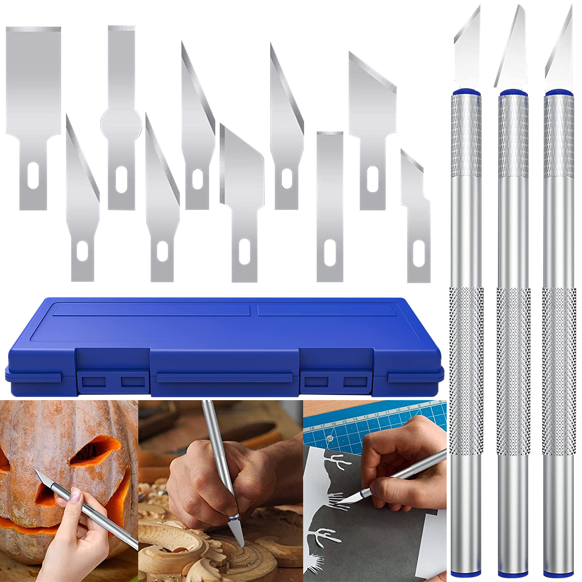 13 Pieces Craft Hobby Blades Sculpture Kit Refill Art Blades Exacto Set ...