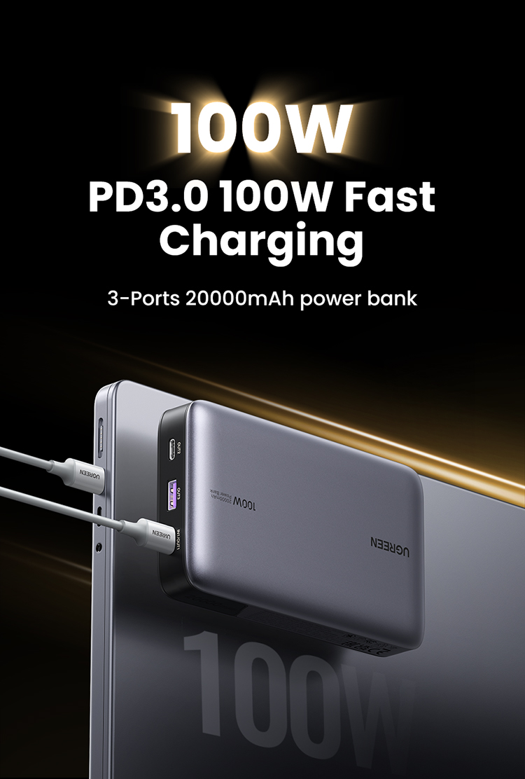 UGREEN 100W 20000mAh Power Bank Portable PD Fast Charging PowerBank for ...