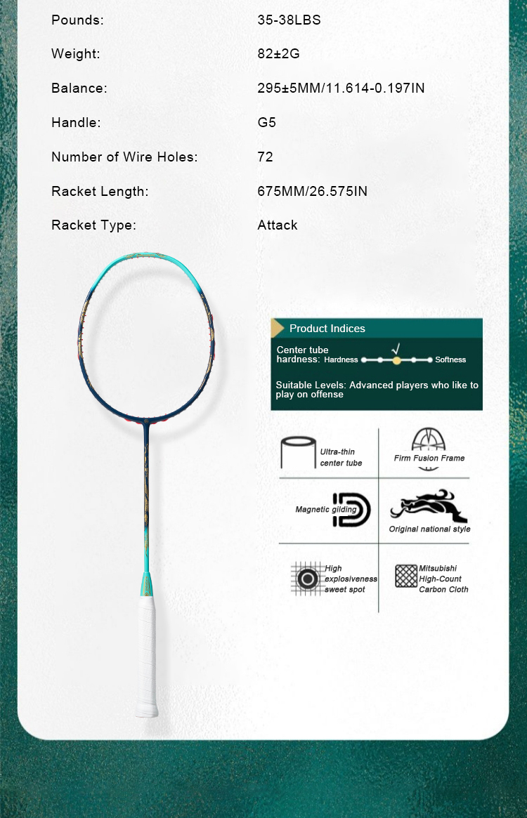 ALP QY2.0 4U Max 38LBS Golden Dragon Pattern Badminton Racket Ori ...