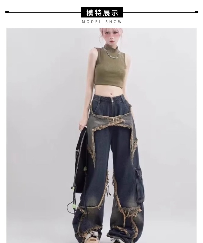 Versatile Fashion maong pants for women Trend Retro Loose Fitting Jeans ...