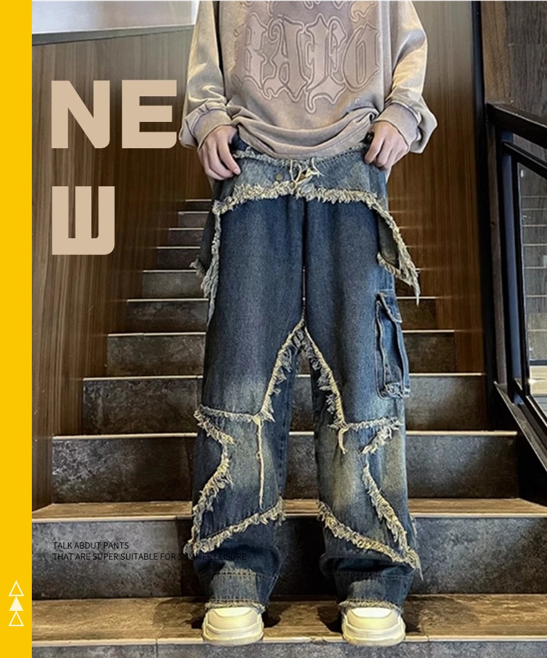 Maong Pants For Men Fashion Solid Color New Casual Five-Pointed Star ...