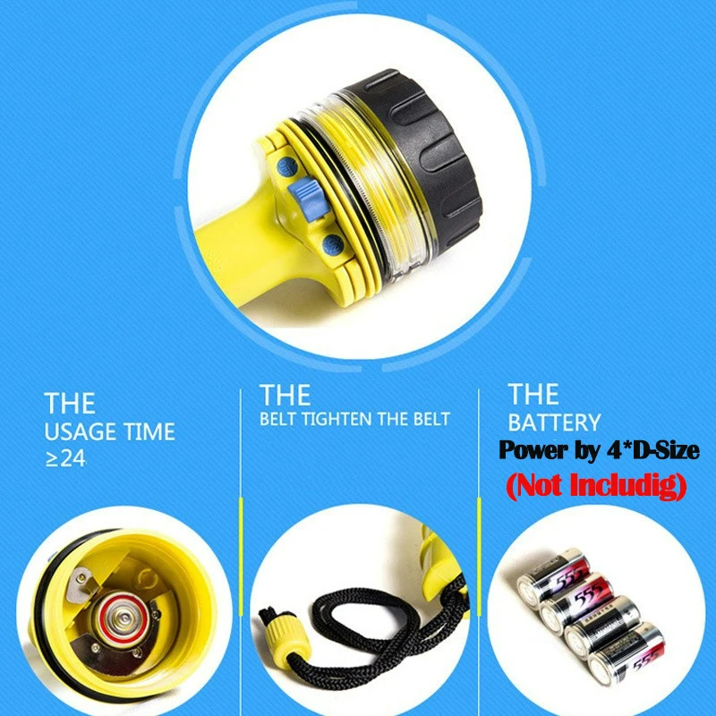 ZC Scuba Diving Flashlight Underwater Waterproof LED Diver Light ...