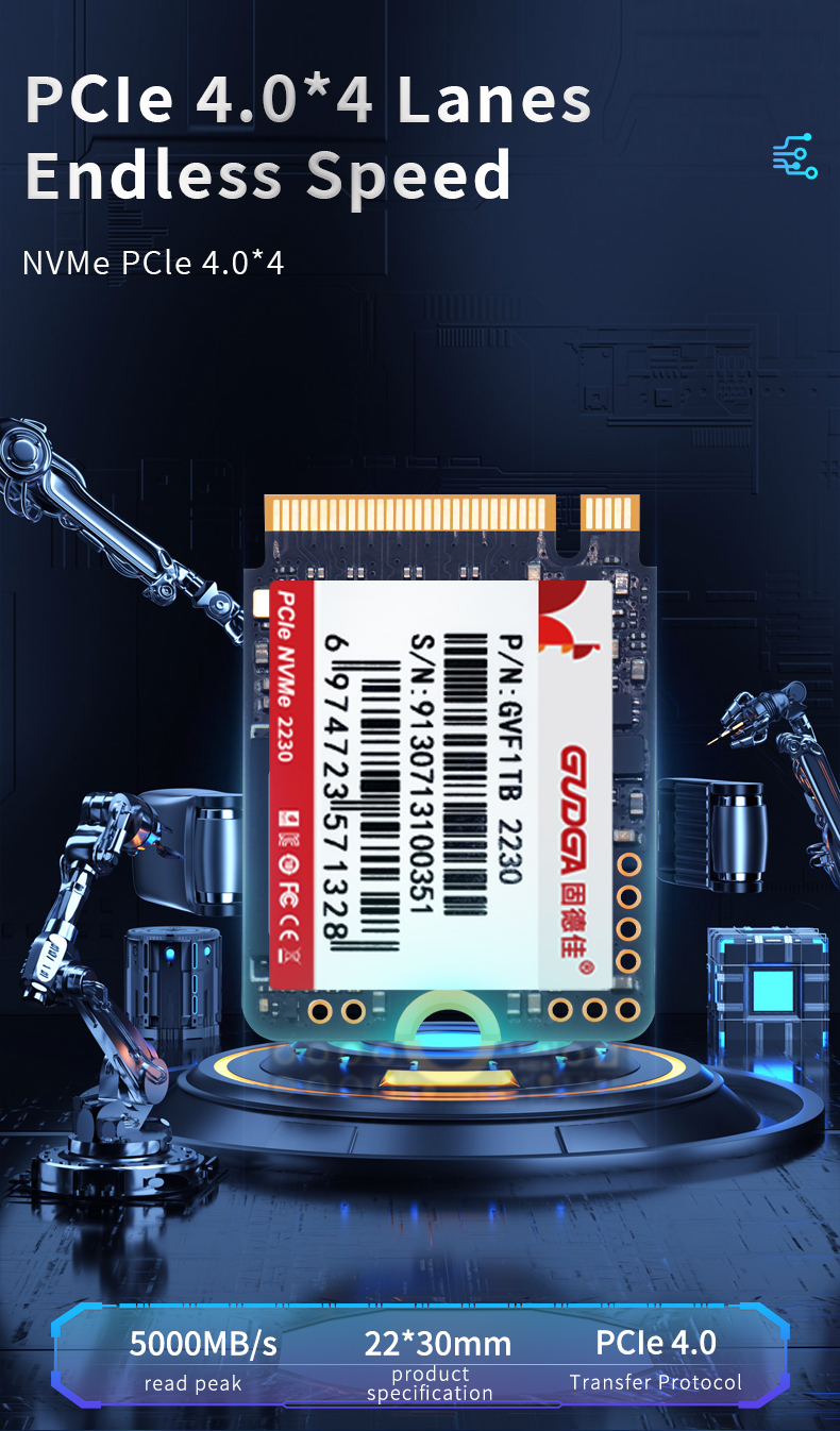 GUDGA Nvme 2230 M2 Mini PCIe x4 Gen4 SSD 512GB 1TB For Steam Deck ...