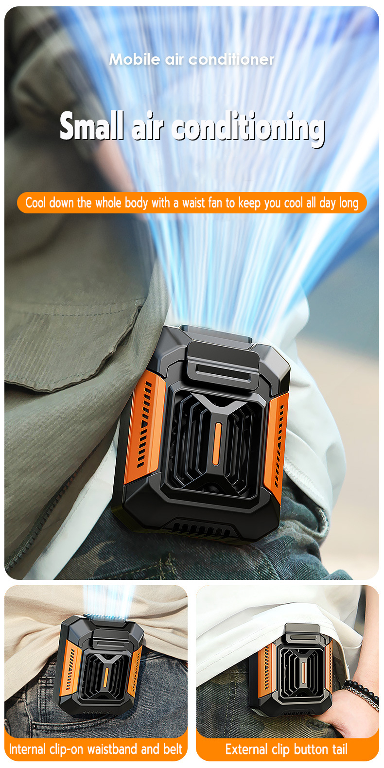 Xiaomai waist fan 9000mAh portable fan rechargeable 100 gears LED ...