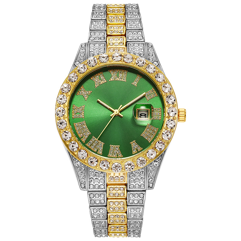Hip Hop Clock for Men with Roman Scale Calendar Roman Diamond Imitation ...