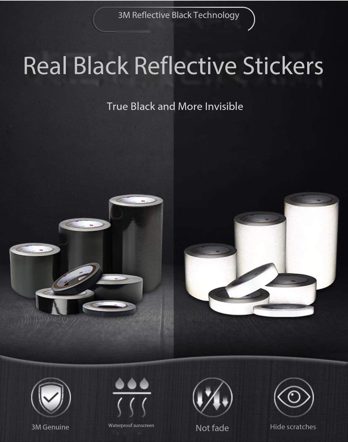 3M Reflective Sticker Black Car Sticker Black Reflective Cover Marks At ...