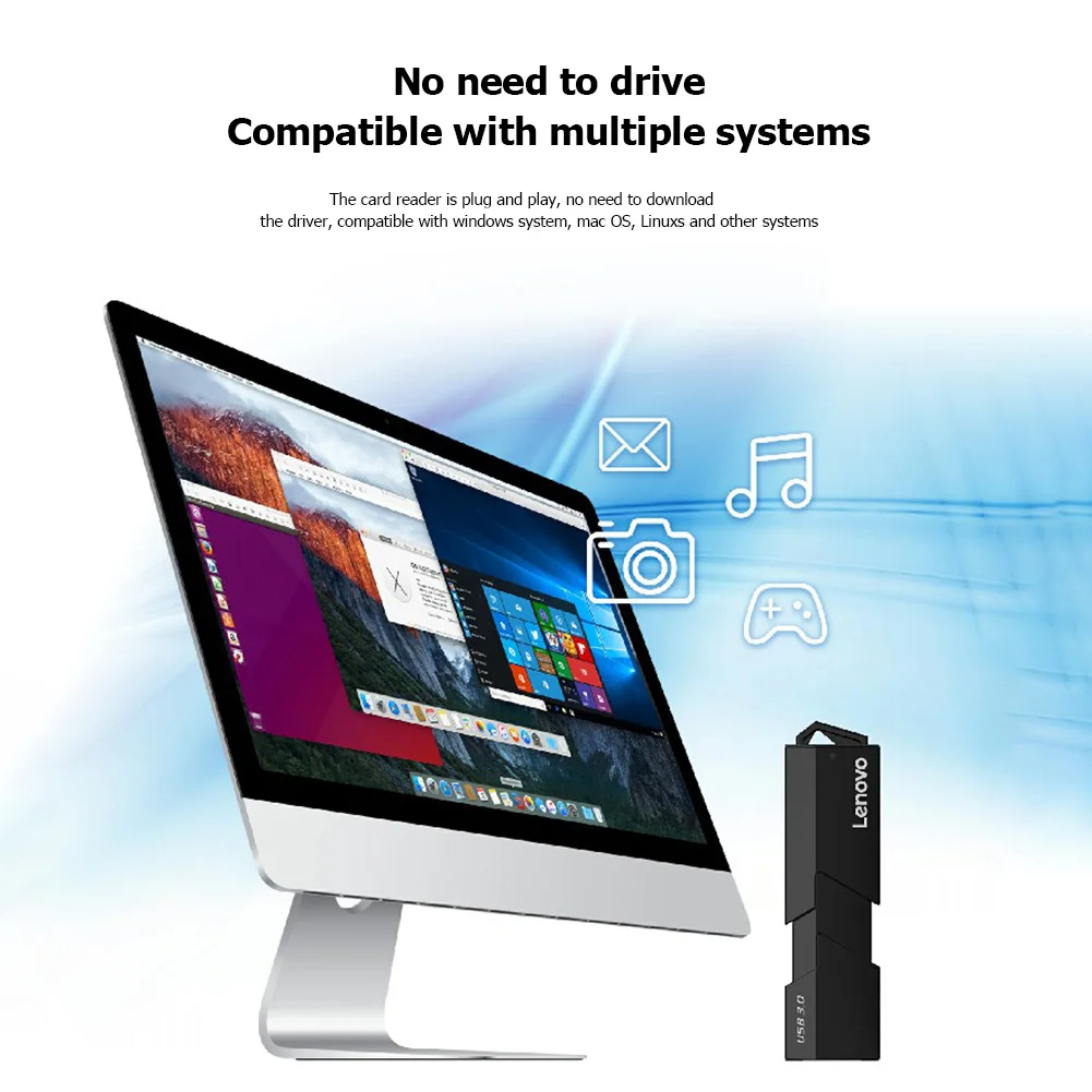 lenovo USB 3.0 Card Reader 2 in 1 SD TF Memory Cards Adapter High Speed ...