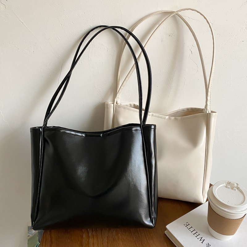 Minimalist PU Tote Bag Roomy Women's Shoulder Purse Simple Solid Color ...