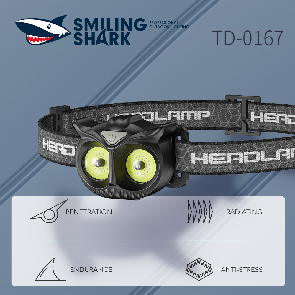 SmilingShark TD0167 COB Sensor Headlight Small Owl Head lamp White / Red Light 5modes Type-C ...